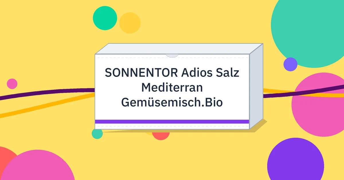 Symbolbild: Packung mit der Aufschrift SONNENTOR Adios Salz Mediterran Gemüsemisch.Bio (PZN 18903926) – Verfügbarkeit und Bezug in Apotheken in Frankfurt am Main