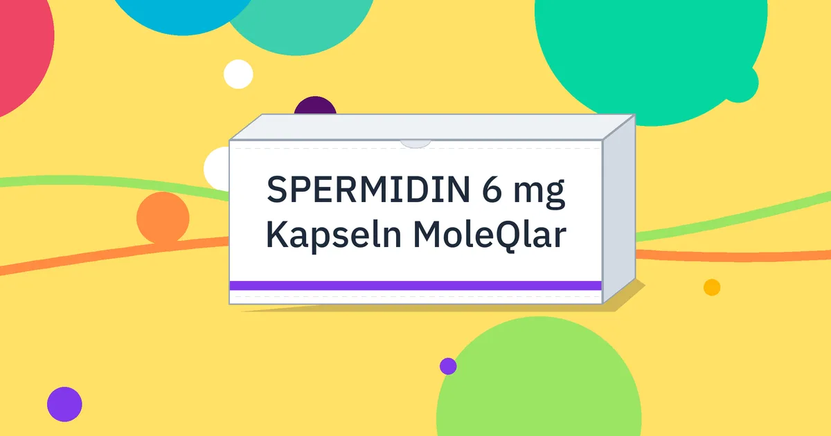 Symbolbild: Packung mit der Aufschrift SPERMIDIN 6 mg Kapseln MoleQlar (PZN 19394792) – Verfügbarkeit und Bezug in Apotheken in Frankfurt am Main