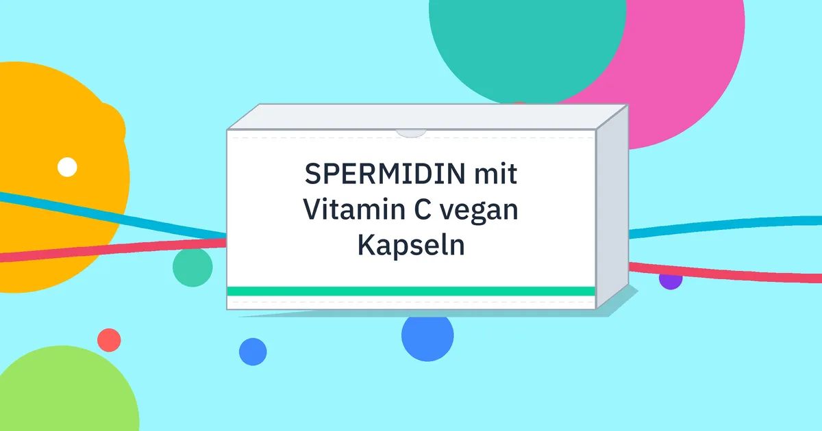 Symbolbild: Packung mit der Aufschrift SPERMIDIN mit Vitamin C vegan Kapseln (PZN 16795929) – Verfügbarkeit und Bezug in Apotheken in Frankfurt am Main