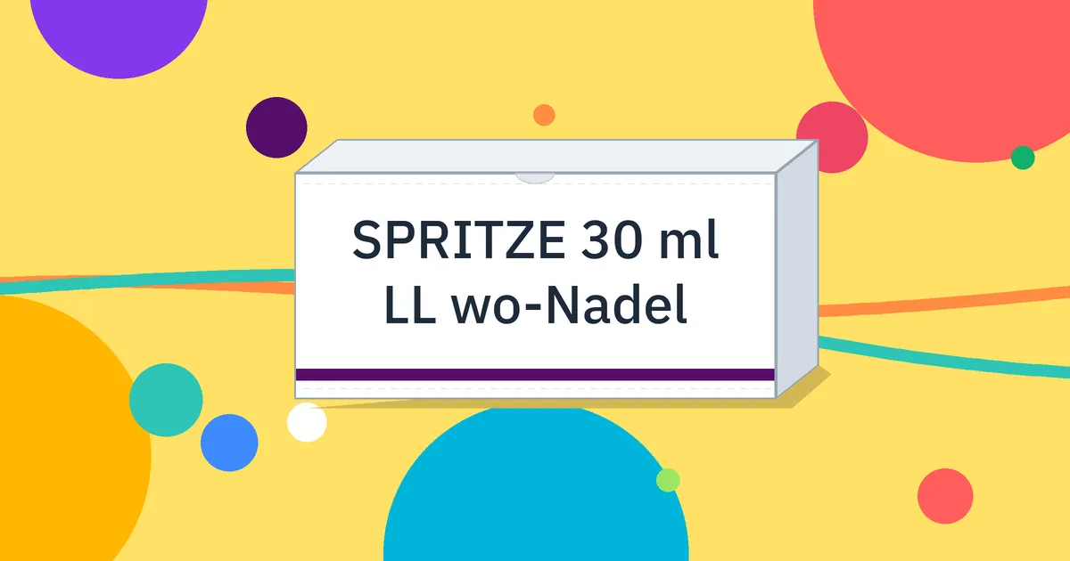 Symbolbild: Packung mit der Aufschrift SPRITZE 30 ml LL wo-Nadel (PZN 10557985) – Verfügbarkeit und Bezug in Apotheken in Frankfurt am Main