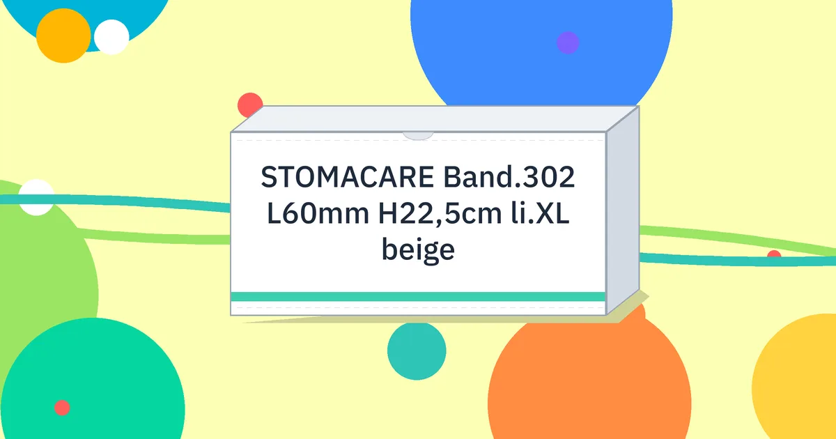 Symbolbild: Packung mit der Aufschrift STOMACARE Band.302 L60mm H22,5cm li.XL beige (PZN 10840066) – Verfügbarkeit und Bezug in Apotheken in Frankfurt am Main