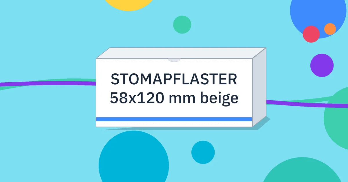 Symbolbild: Packung mit der Aufschrift STOMAPFLASTER 58x120 mm beige (PZN 16034538) – Verfügbarkeit und Bezug in Apotheken in Frankfurt am Main