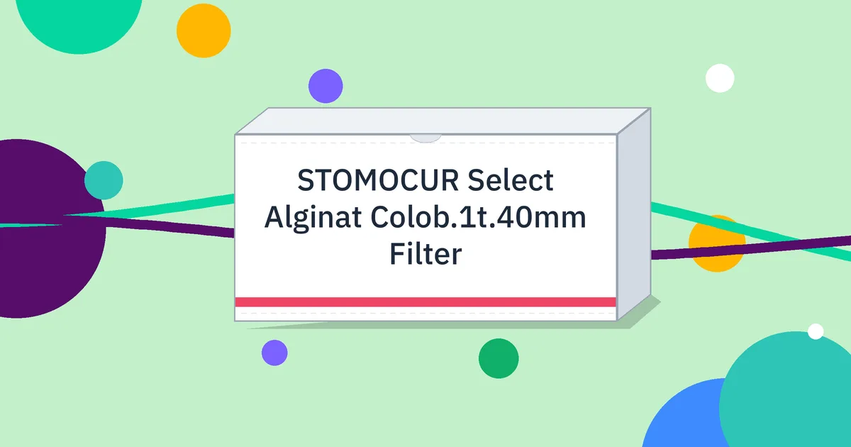 Symbolbild: Packung mit der Aufschrift STOMOCUR Select Alginat Colob.1t.40mm Filter (PZN 18239090) – Verfügbarkeit und Bezug in Apotheken in Frankfurt am Main