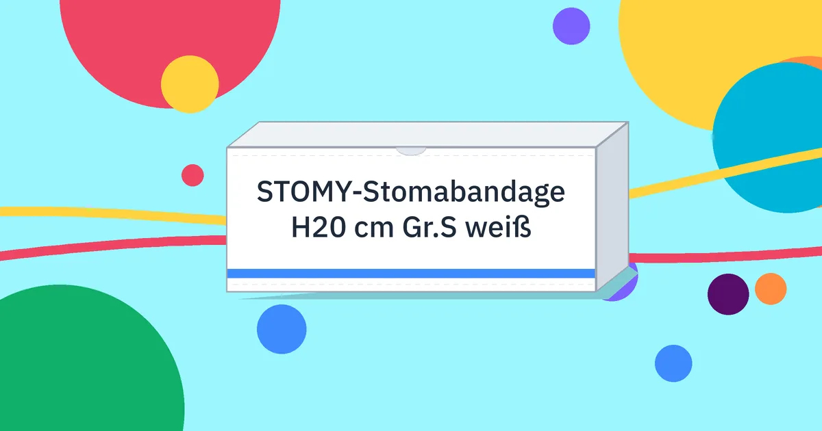Symbolbild: Packung mit der Aufschrift STOMY-Stomabandage H20 cm Gr.S weiß (PZN 16314829) – Verfügbarkeit und Bezug in Apotheken in Frankfurt am Main