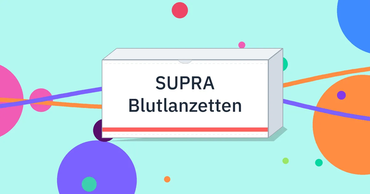 Symbolbild: Packung mit der Aufschrift SUPRA Blutlanzetten (PZN 18472627) – Verfügbarkeit und Bezug in Apotheken in Frankfurt am Main