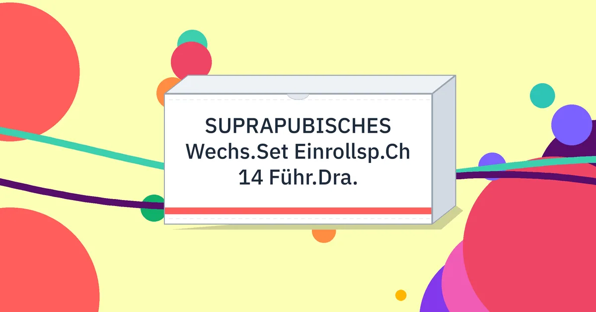 Symbolbild: Packung mit der Aufschrift SUPRAPUBISCHES Wechs.Set Einrollsp.Ch 14 Führ.Dra. (PZN 00213285) – Verfügbarkeit und Bezug in Apotheken in Frankfurt am Main