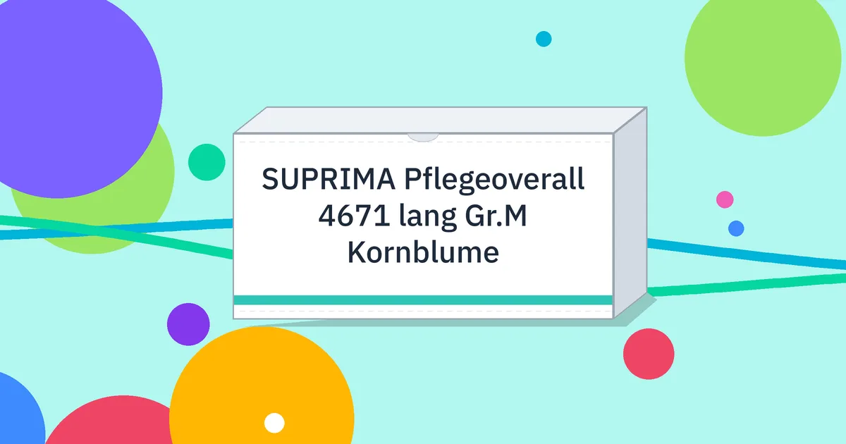 Symbolbild: Packung mit der Aufschrift SUPRIMA Pflegeoverall 4671 lang Gr.M Kornblume (PZN 11660018) – Verfügbarkeit und Bezug in Apotheken in Frankfurt am Main