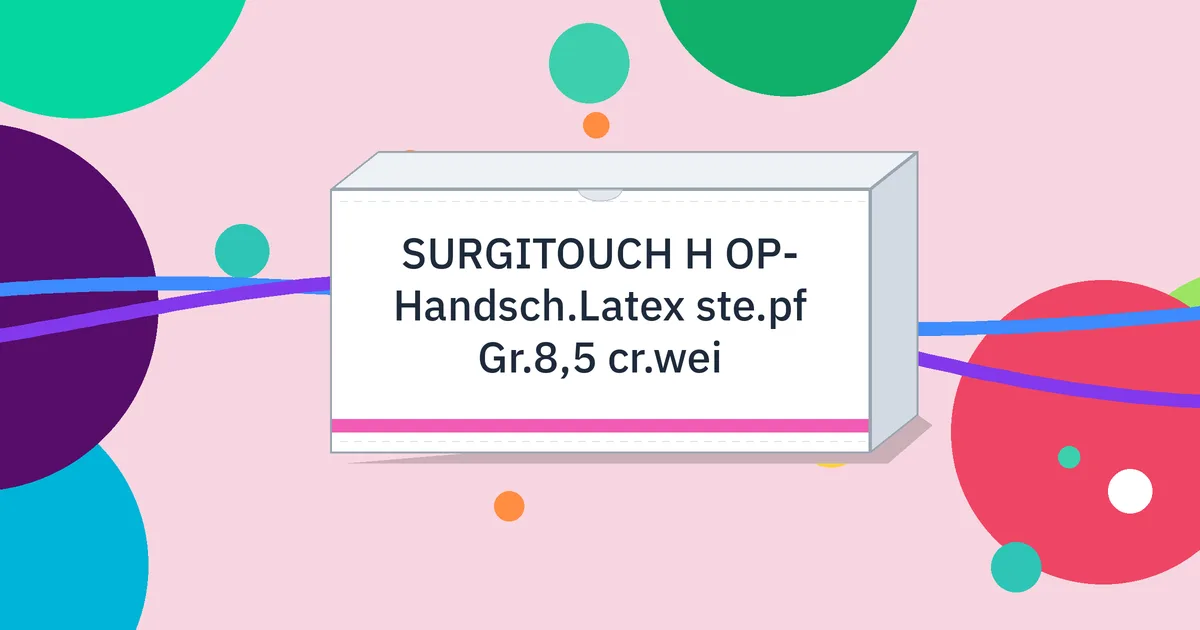 Symbolbild: Packung mit der Aufschrift SURGITOUCH H OP-Handsch.Latex ste.pf Gr.8,5 cr.wei (PZN 20156796) – Verfügbarkeit und Bezug in Apotheken in Frankfurt am Main