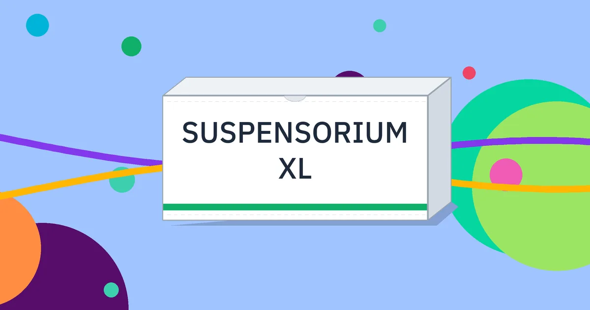 Symbolbild: Packung mit der Aufschrift SUSPENSORIUM XL (PZN 19072255) – Verfügbarkeit und Bezug in Apotheken in Frankfurt am Main