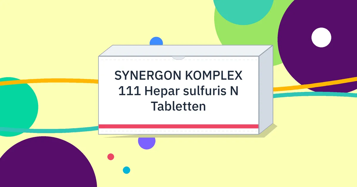 Symbolbild: Packung mit der Aufschrift SYNERGON KOMPLEX 111 Hepar sulfuris N Tabletten (PZN 04905554) – Verfügbarkeit und Bezug in Apotheken in Frankfurt am Main