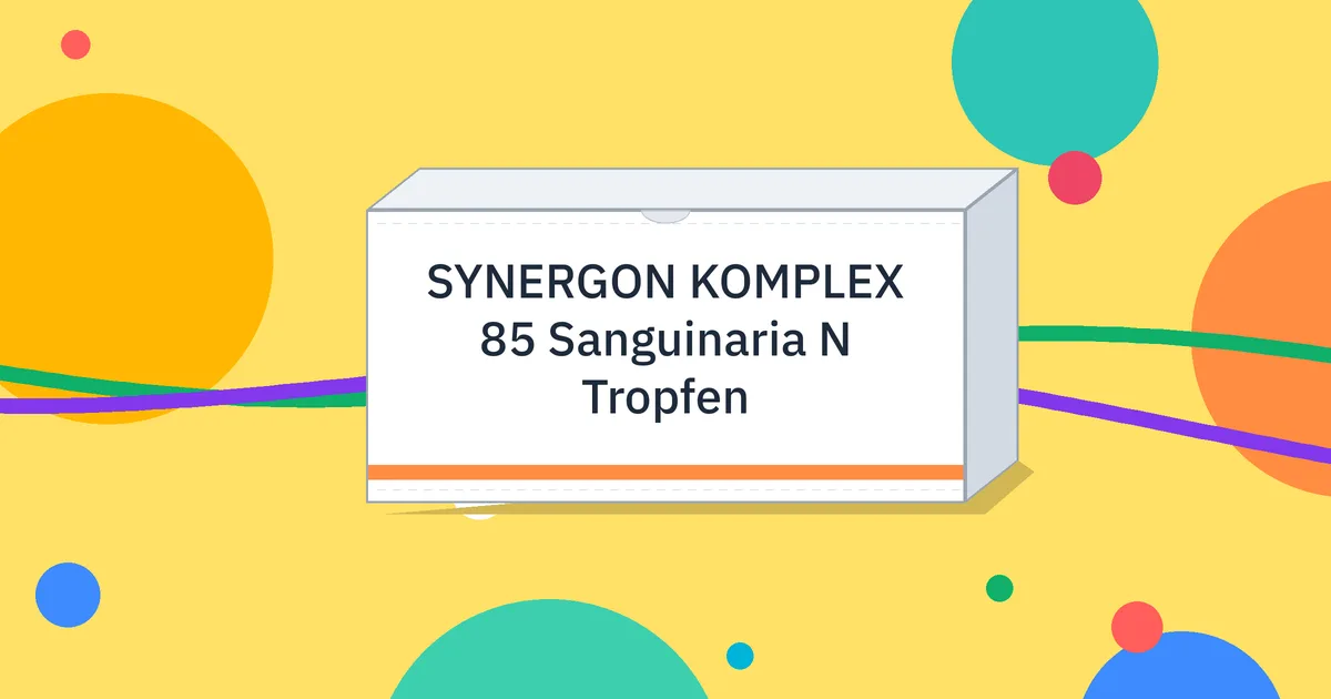 Symbolbild: Packung mit der Aufschrift SYNERGON KOMPLEX 85 Sanguinaria N Tropfen (PZN 03633800) – Verfügbarkeit und Bezug in Apotheken in Frankfurt am Main
