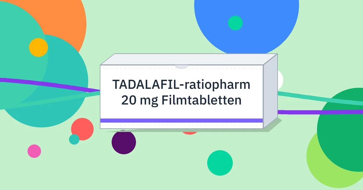 Symbolbild: Packung mit der Aufschrift TADALAFIL-ratiopharm 20 mg Filmtabletten (PZN 13168505) – Verfügbarkeit und Bezug in Apotheken in Frankfurt am Main