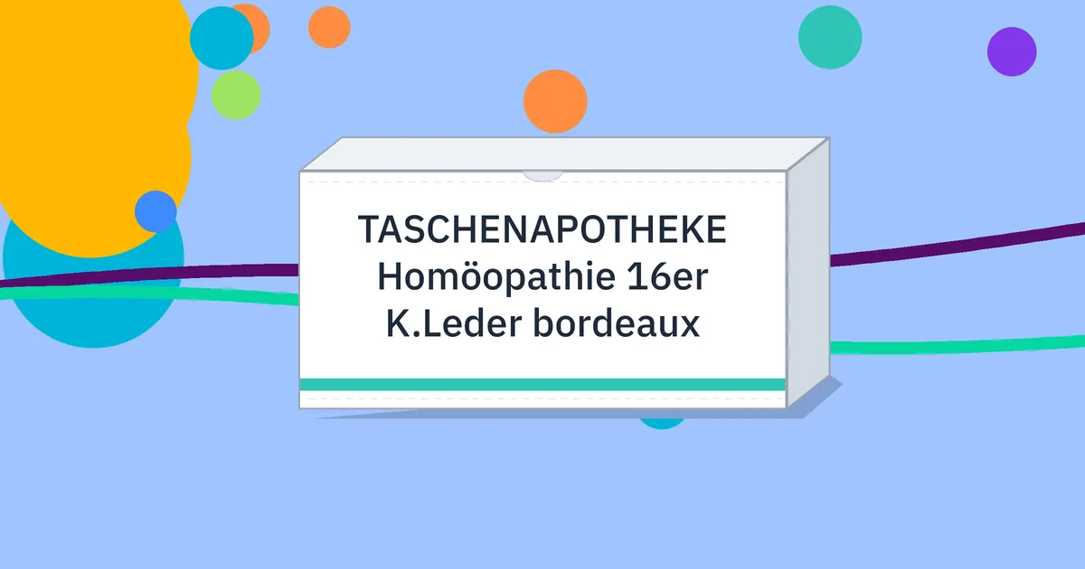 Symbolbild: Packung mit der Aufschrift TASCHENAPOTHEKE Homöopathie 16er K.Leder bordeaux (PZN 18849606) – Verfügbarkeit und Bezug in Apotheken in Frankfurt am Main
