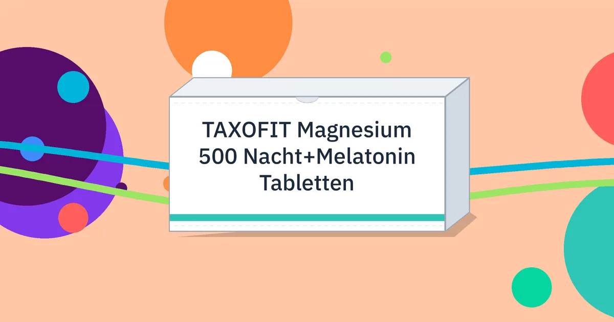 Symbolbild: Packung mit der Aufschrift TAXOFIT Magnesium 500 Nacht+Melatonin Tabletten (PZN 18739651) – Verfügbarkeit und Bezug in Apotheken in Frankfurt am Main