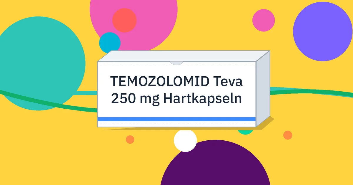 Symbolbild: Packung mit der Aufschrift TEMOZOLOMID Teva 250 mg Hartkapseln (PZN 11303330) – Verfügbarkeit und Bezug in Apotheken in Frankfurt am Main