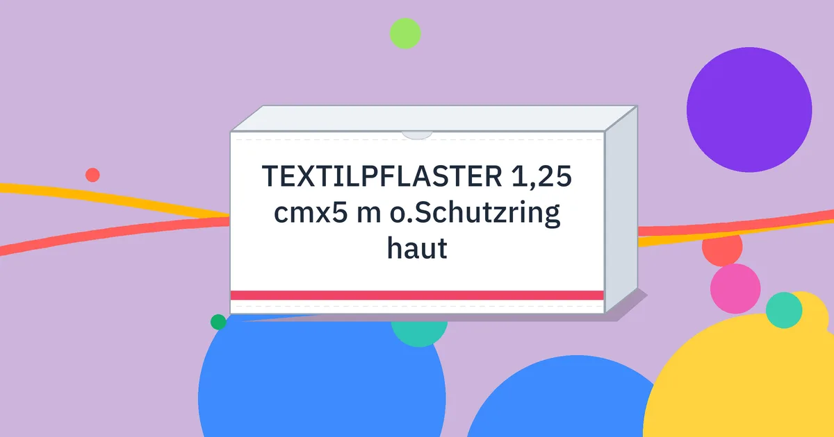 Symbolbild: Packung mit der Aufschrift TEXTILPFLASTER 1,25 cmx5 m o.Schutzring haut (PZN 10404833) – Verfügbarkeit und Bezug in Apotheken in Frankfurt am Main