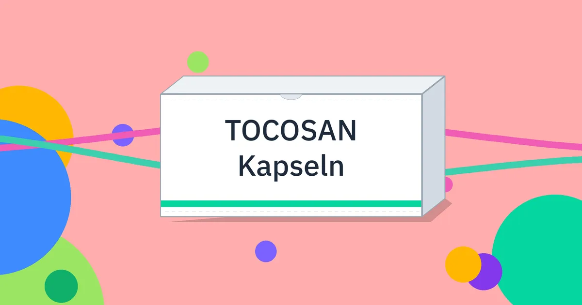 Symbolbild: Packung mit der Aufschrift TOCOSAN Kapseln (PZN 10996006) – Verfügbarkeit und Bezug in Apotheken in Frankfurt am Main