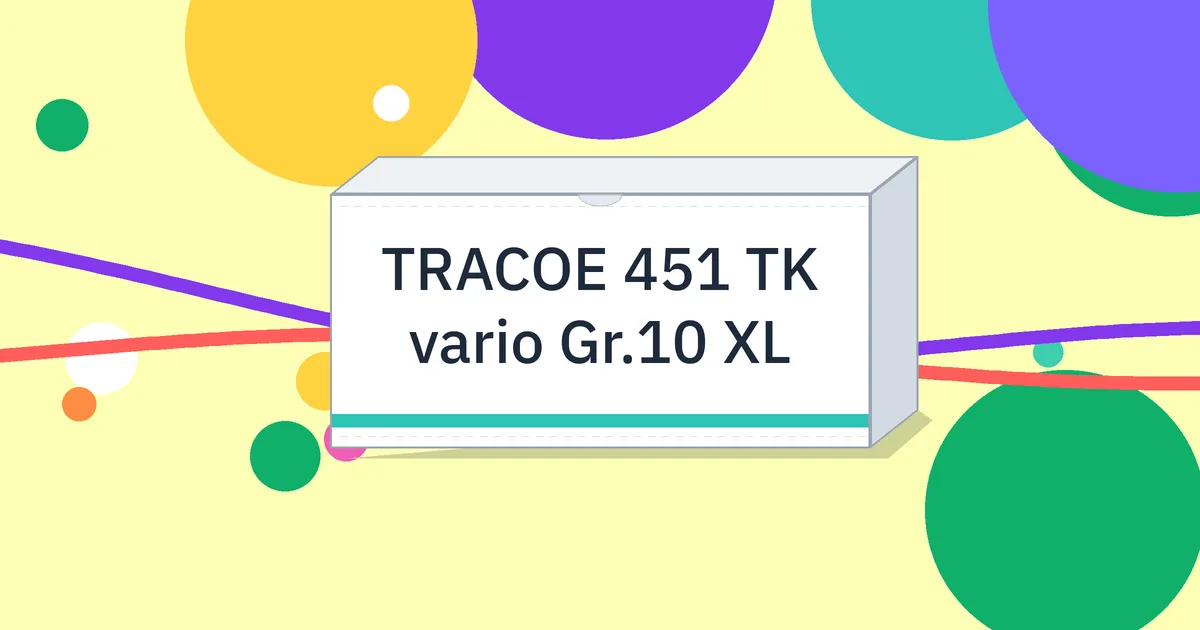 Symbolbild: Packung mit der Aufschrift TRACOE 451 TK vario Gr.10 XL (PZN 00448841) – Verfügbarkeit und Bezug in Apotheken in Frankfurt am Main