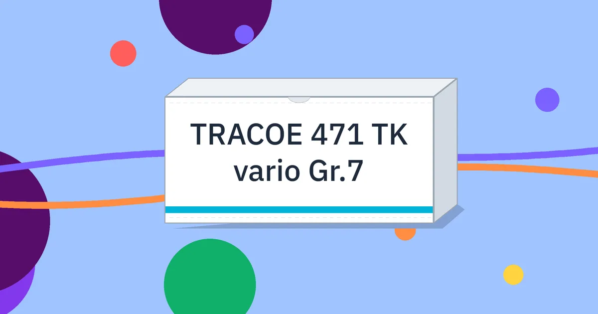 Symbolbild: Packung mit der Aufschrift TRACOE 471 TK vario Gr.7 (PZN 09944257) – Verfügbarkeit und Bezug in Apotheken in Frankfurt am Main