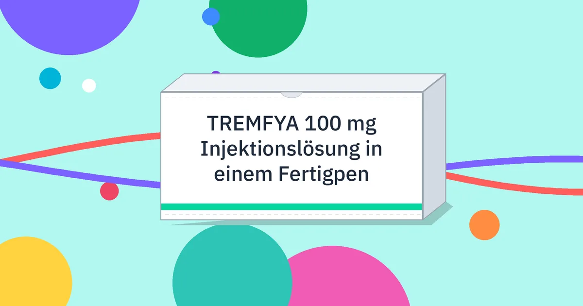 Symbolbild: Packung mit der Aufschrift TREMFYA 100 mg Injektionslösung in einem Fertigpen (PZN 16582145) – Verfügbarkeit und Bezug in Apotheken in Frankfurt am Main
