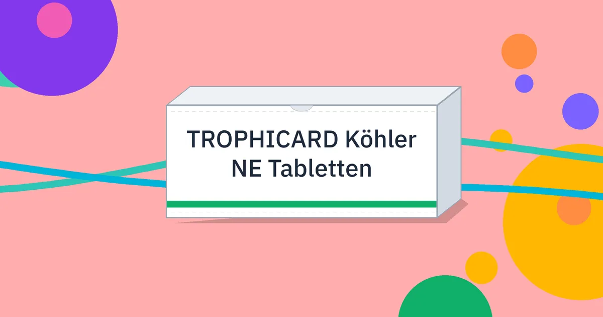 Symbolbild: Packung mit der Aufschrift TROPHICARD Köhler NE Tabletten (PZN 10418781) – Verfügbarkeit und Bezug in Apotheken in Frankfurt am Main