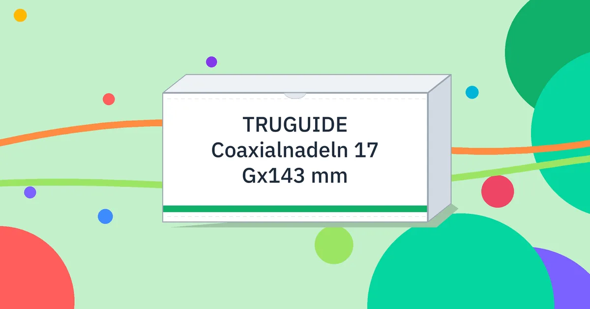 Symbolbild: Packung mit der Aufschrift TRUGUIDE Coaxialnadeln 17 Gx143 mm (PZN 03406174) – Verfügbarkeit und Bezug in Apotheken in Frankfurt am Main