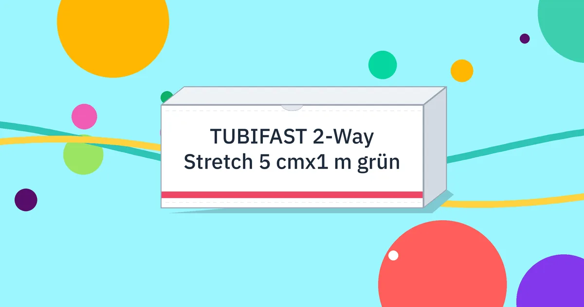 Symbolbild: Packung mit der Aufschrift TUBIFAST 2-Way Stretch 5 cmx1 m grün (PZN 11003303) – Verfügbarkeit und Bezug in Apotheken in Frankfurt am Main