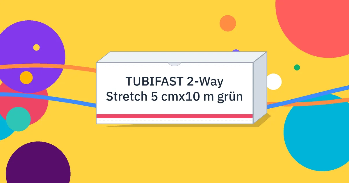 Symbolbild: Packung mit der Aufschrift TUBIFAST 2-Way Stretch 5 cmx10 m grün (PZN 20307723) – Verfügbarkeit und Bezug in Apotheken in Frankfurt am Main