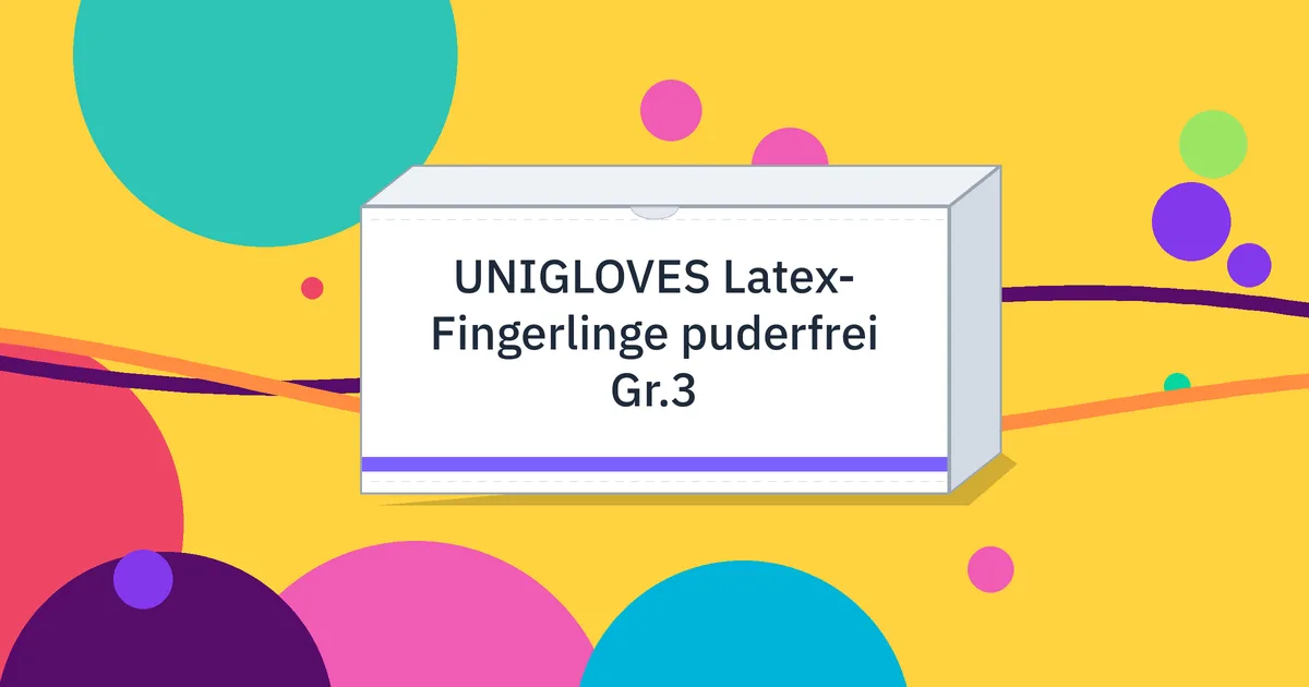 Symbolbild: Packung mit der Aufschrift UNIGLOVES Latex-Fingerlinge puderfrei Gr.3 (PZN 18231987) – Verfügbarkeit und Bezug in Apotheken in Frankfurt am Main