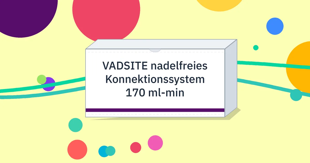 Symbolbild: Packung mit der Aufschrift VADSITE nadelfreies Konnektionssystem 170 ml-min (PZN 11586026) – Verfügbarkeit und Bezug in Apotheken in Frankfurt am Main
