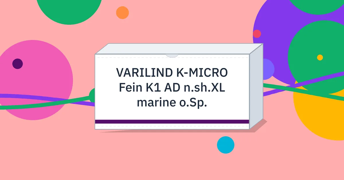 Symbolbild: Packung mit der Aufschrift VARILIND K-MICRO Fein K1 AD n.sh.XL marine o.Sp. (PZN 20557555) – Verfügbarkeit und Bezug in Apotheken in Frankfurt am Main