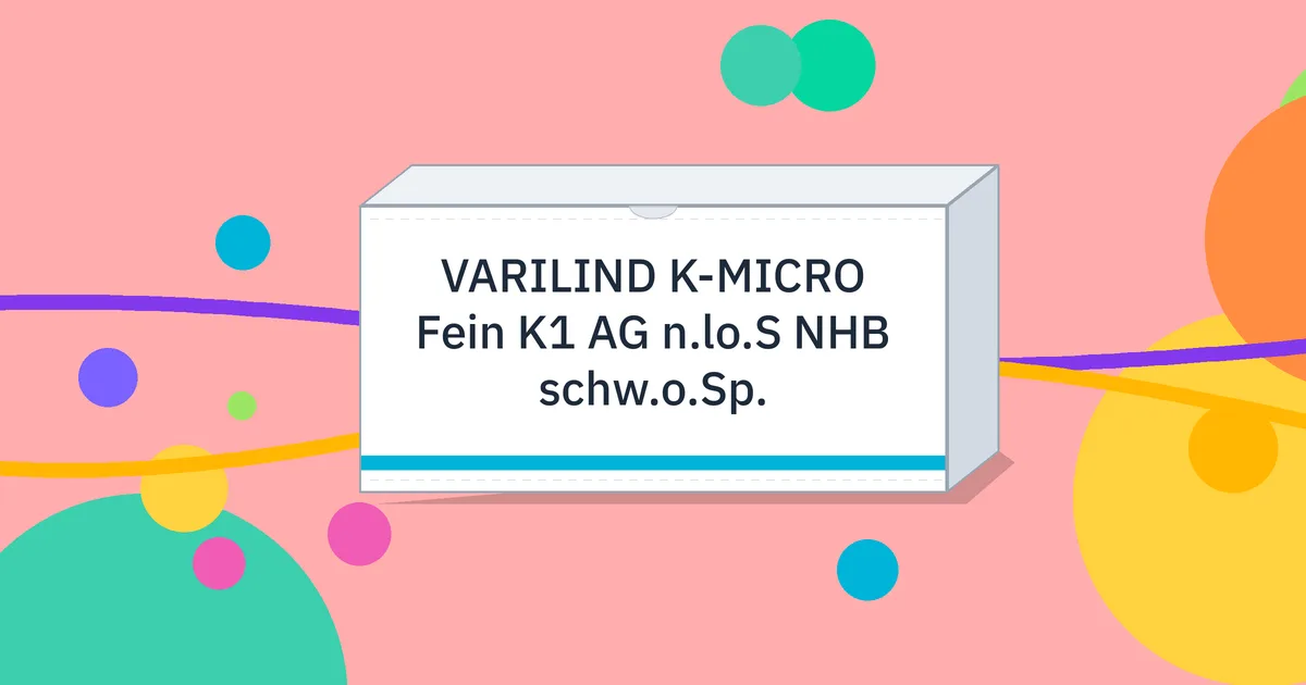 Symbolbild: Packung mit der Aufschrift VARILIND K-MICRO Fein K1 AG n.lo.S NHB schw.o.Sp. (PZN 20555332) – Verfügbarkeit und Bezug in Apotheken in Frankfurt am Main