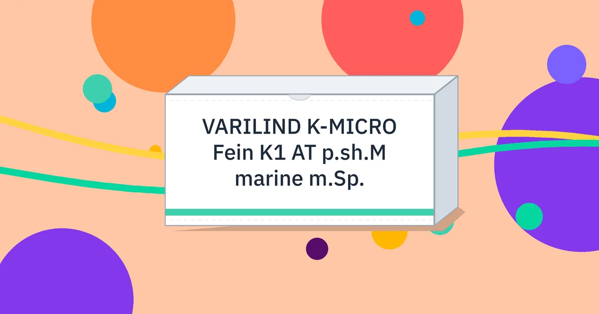 Symbolbild: Packung mit der Aufschrift VARILIND K-MICRO Fein K1 AT p.sh.M marine m.Sp. (PZN 20552049) – Verfügbarkeit und Bezug in Apotheken in Frankfurt am Main