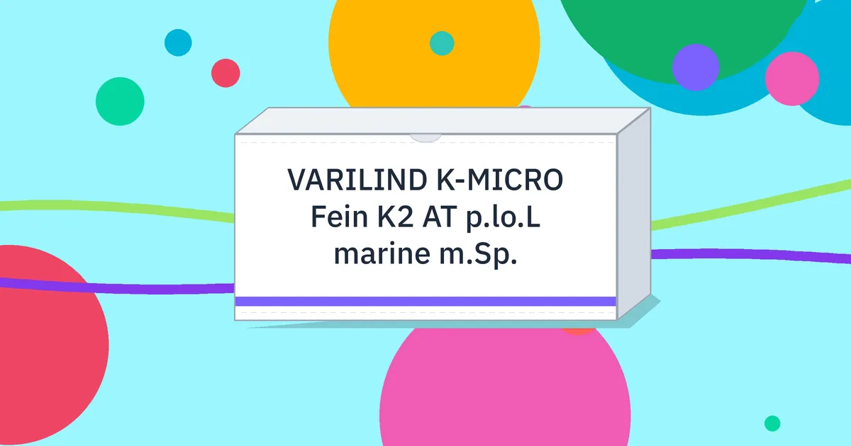 Symbolbild: Packung mit der Aufschrift VARILIND K-MICRO Fein K2 AT p.lo.L marine m.Sp. (PZN 20553468) – Verfügbarkeit und Bezug in Apotheken in Frankfurt am Main