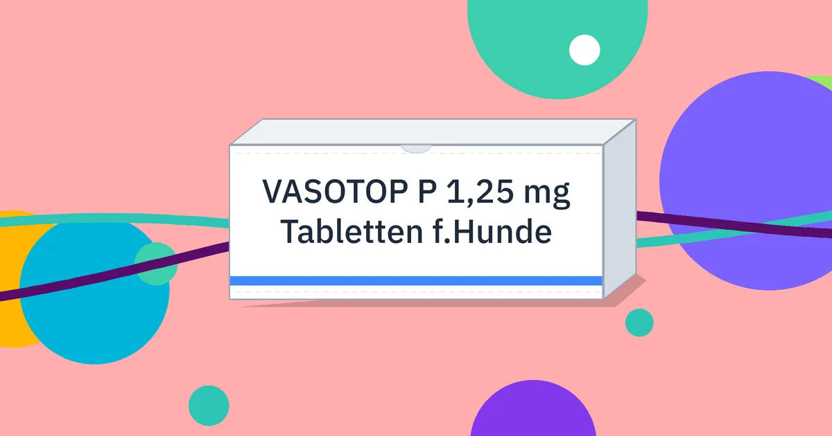 Symbolbild: Packung mit der Aufschrift VASOTOP P 1,25 mg Tabletten f.Hunde (PZN 02557971) – Verfügbarkeit und Bezug in Apotheken in Frankfurt am Main
