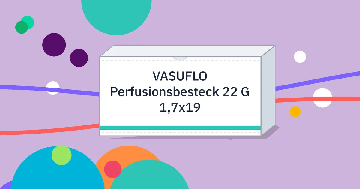 Symbolbild: Packung mit der Aufschrift VASUFLO Perfusionsbesteck 22 G 1,7x19 (PZN 08402809) – Verfügbarkeit und Bezug in Apotheken in Frankfurt am Main