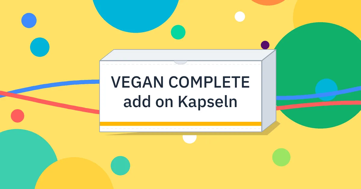 Symbolbild: Packung mit der Aufschrift VEGAN COMPLETE add on Kapseln (PZN 20283566) – Verfügbarkeit und Bezug in Apotheken in Frankfurt am Main