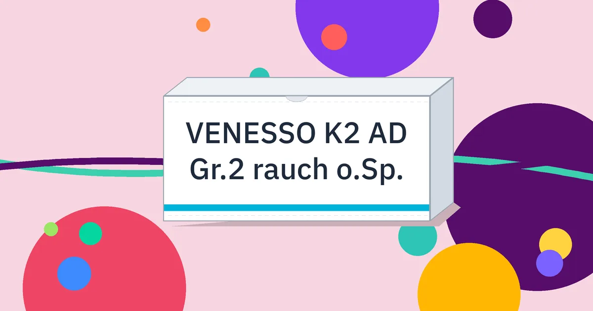 Symbolbild: Packung mit der Aufschrift VENESSO K2 AD Gr.2 rauch o.Sp. (PZN 03259069) – Verfügbarkeit und Bezug in Apotheken in Frankfurt am Main