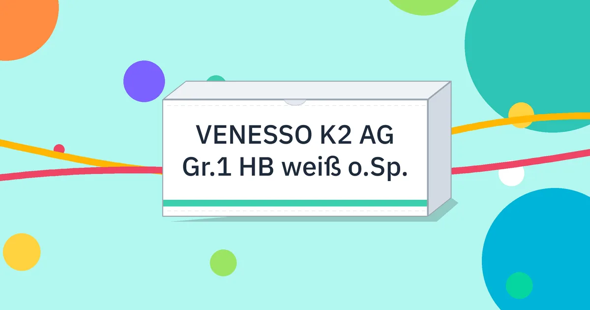 Symbolbild: Packung mit der Aufschrift VENESSO K2 AG Gr.1 HB weiß o.Sp. (PZN 03266017) – Verfügbarkeit und Bezug in Apotheken in Frankfurt am Main
