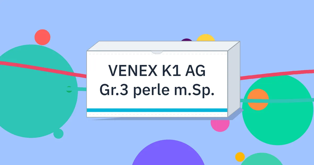 Symbolbild: Packung mit der Aufschrift VENEX K1 AG Gr.3 perle m.Sp. (PZN 03186873) – Verfügbarkeit und Bezug in Apotheken in Frankfurt am Main