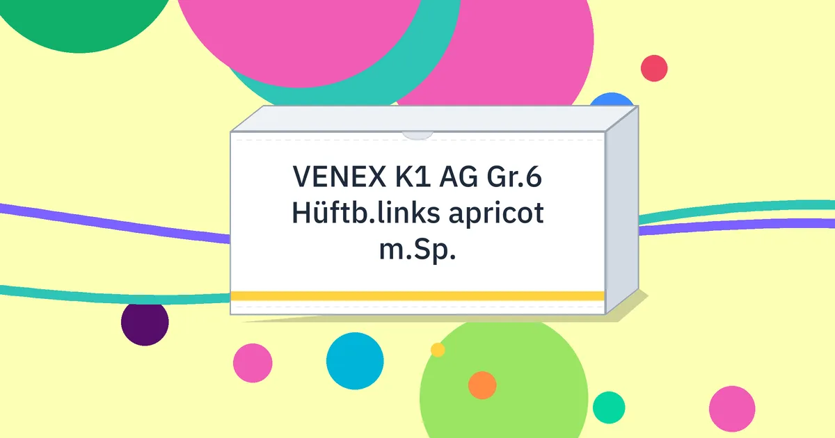 Symbolbild: Packung mit der Aufschrift VENEX K1 AG Gr.6 Hüftb.links apricot m.Sp. (PZN 03200047) – Verfügbarkeit und Bezug in Apotheken in Frankfurt am Main