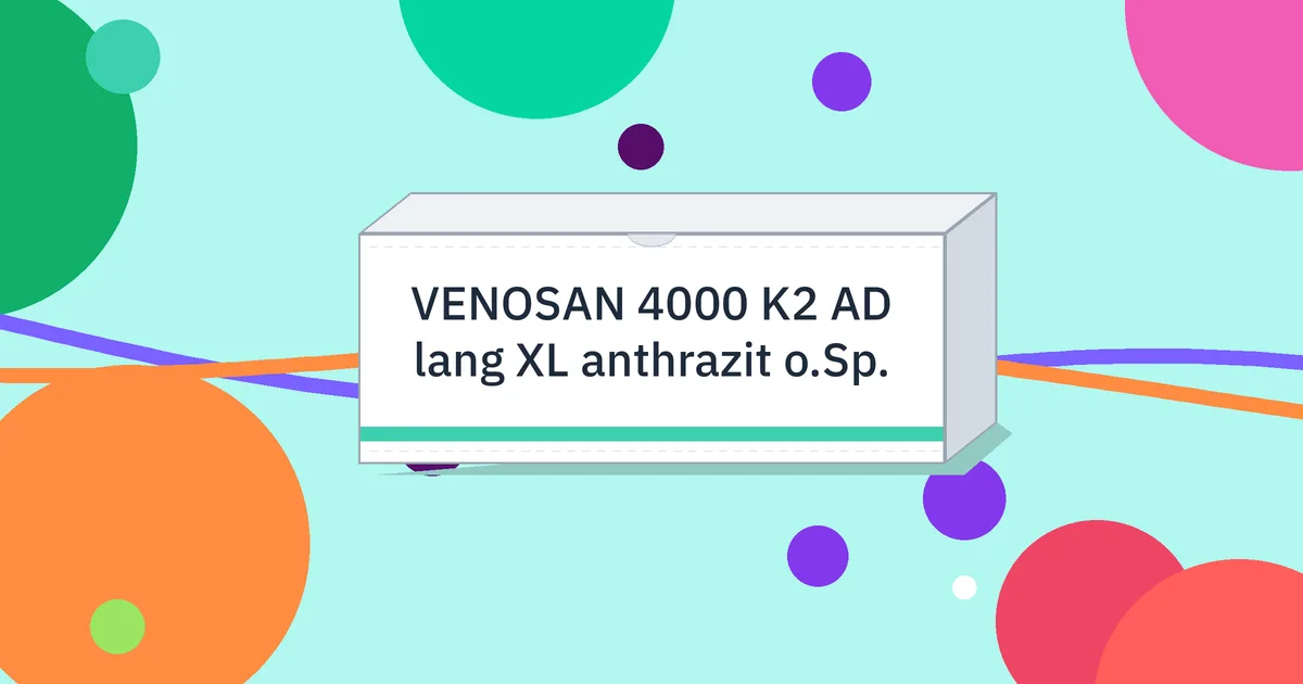 Symbolbild: Packung mit der Aufschrift VENOSAN 4000 K2 AD lang XL anthrazit o.Sp. (PZN 16601492) – Verfügbarkeit und Bezug in Apotheken in Frankfurt am Main