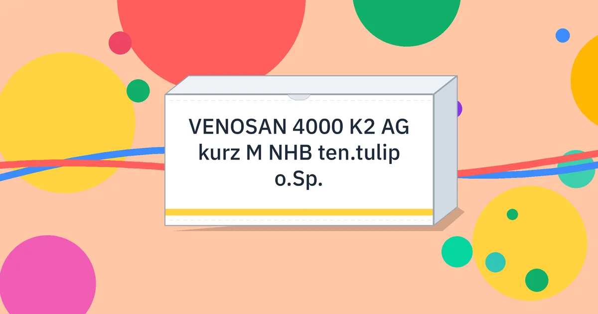 Symbolbild: Packung mit der Aufschrift VENOSAN 4000 K2 AG kurz M NHB ten.tulip o.Sp. (PZN 19154579) – Verfügbarkeit und Bezug in Apotheken in Frankfurt am Main