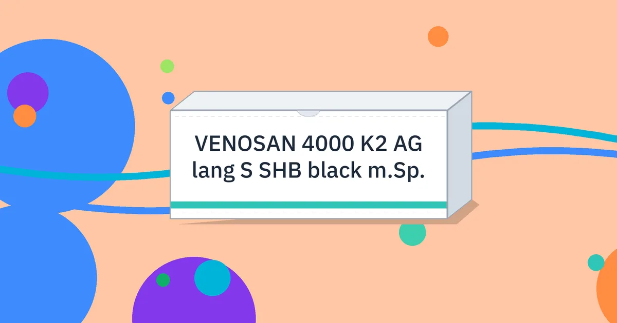 Symbolbild: Packung mit der Aufschrift VENOSAN 4000 K2 AG lang S SHB black m.Sp. (PZN 14427699) – Verfügbarkeit und Bezug in Apotheken in Frankfurt am Main