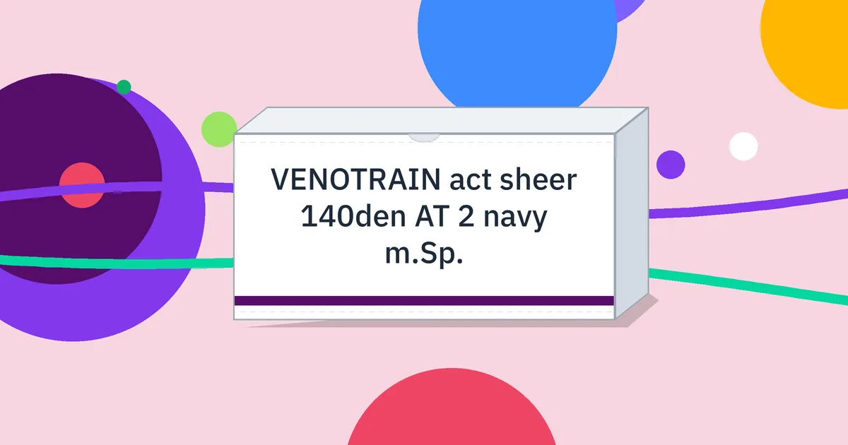 Symbolbild: Packung mit der Aufschrift VENOTRAIN act sheer 140den AT 2 navy m.Sp. (PZN 16207163) – Verfügbarkeit und Bezug in Apotheken in Frankfurt am Main