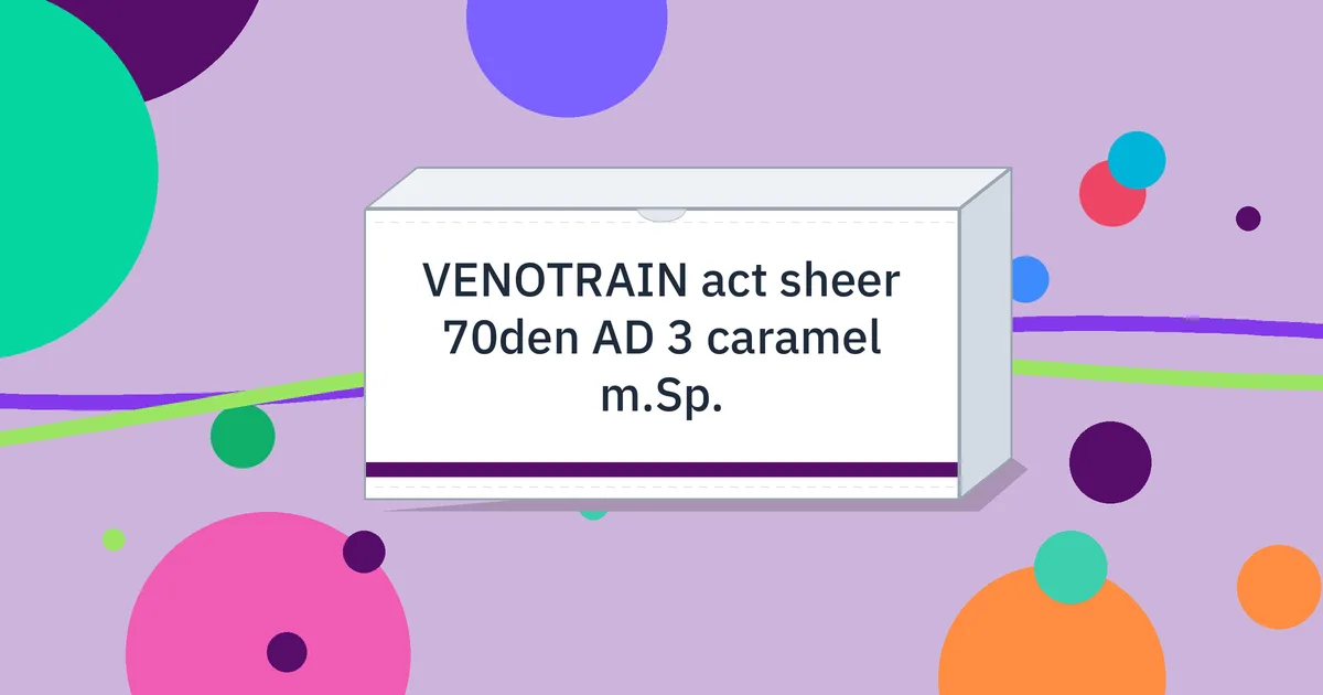 Symbolbild: Packung mit der Aufschrift VENOTRAIN act sheer 70den AD 3 caramel m.Sp. (PZN 16208688) – Verfügbarkeit und Bezug in Apotheken in Frankfurt am Main
