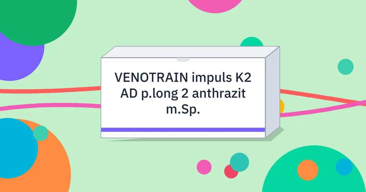 Symbolbild: Packung mit der Aufschrift VENOTRAIN impuls K2 AD p.long 2 anthrazit m.Sp. (PZN 15221847) – Verfügbarkeit und Bezug in Apotheken in Frankfurt am Main