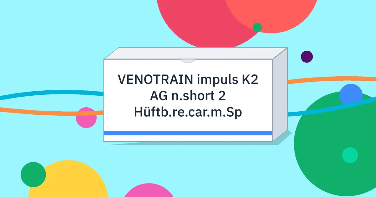 Symbolbild: Packung mit der Aufschrift VENOTRAIN impuls K2 AG n.short 2 Hüftb.re.car.m.Sp (PZN 10292630) – Verfügbarkeit und Bezug in Apotheken in Frankfurt am Main