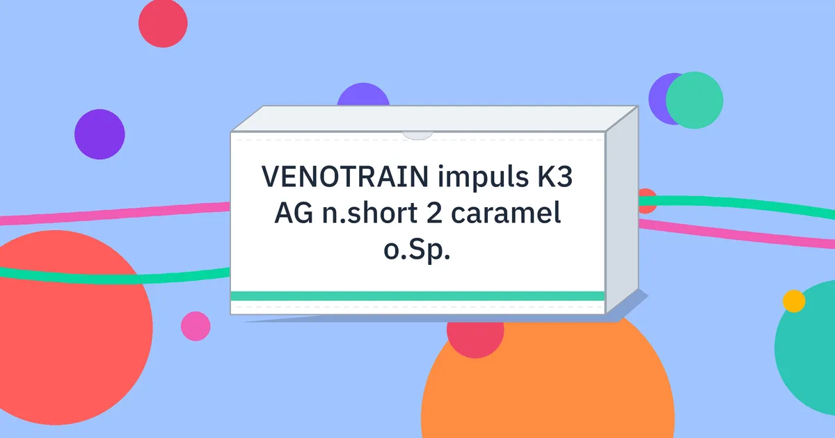 Symbolbild: Packung mit der Aufschrift VENOTRAIN impuls K3 AG n.short 2 caramel o.Sp. (PZN 08420842) – Verfügbarkeit und Bezug in Apotheken in Frankfurt am Main
