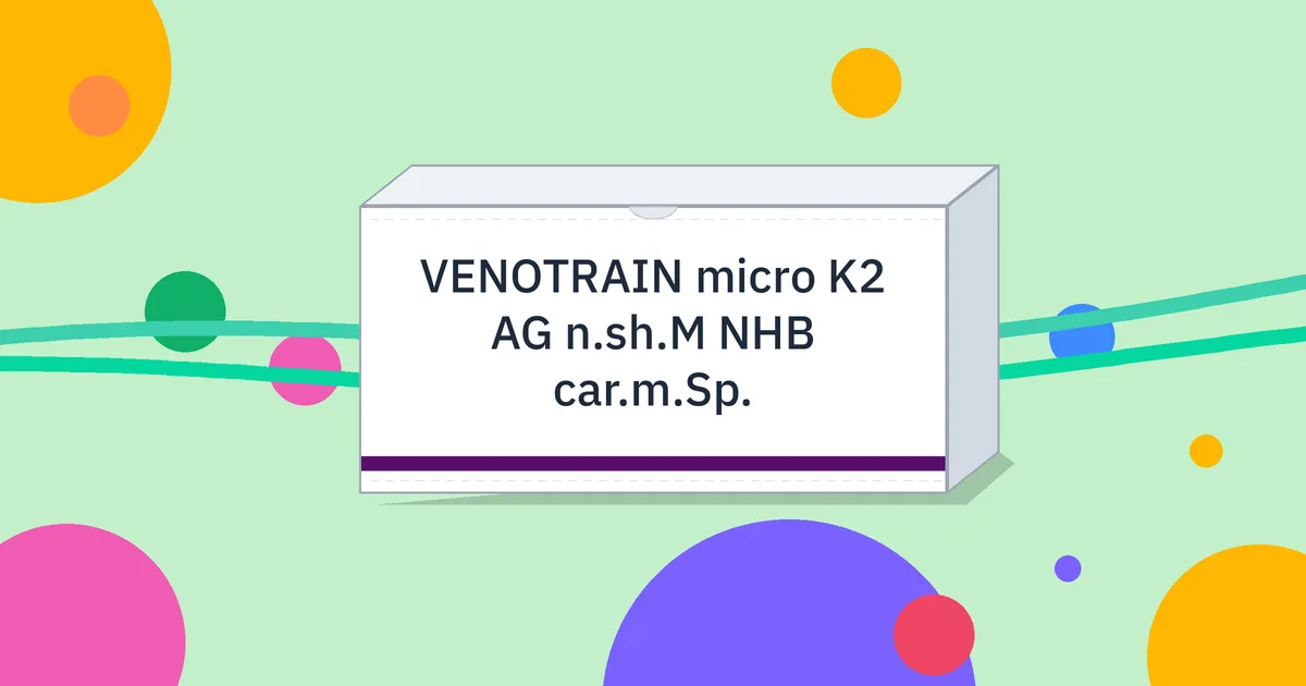 Symbolbild: Packung mit der Aufschrift VENOTRAIN micro K2 AG n.sh.M NHB car.m.Sp. (PZN 00418030) – Verfügbarkeit und Bezug in Apotheken in Frankfurt am Main